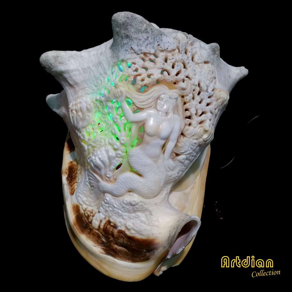 Huge Seashell Cameo Hand Carved Mermaids With Unique LED Display ...